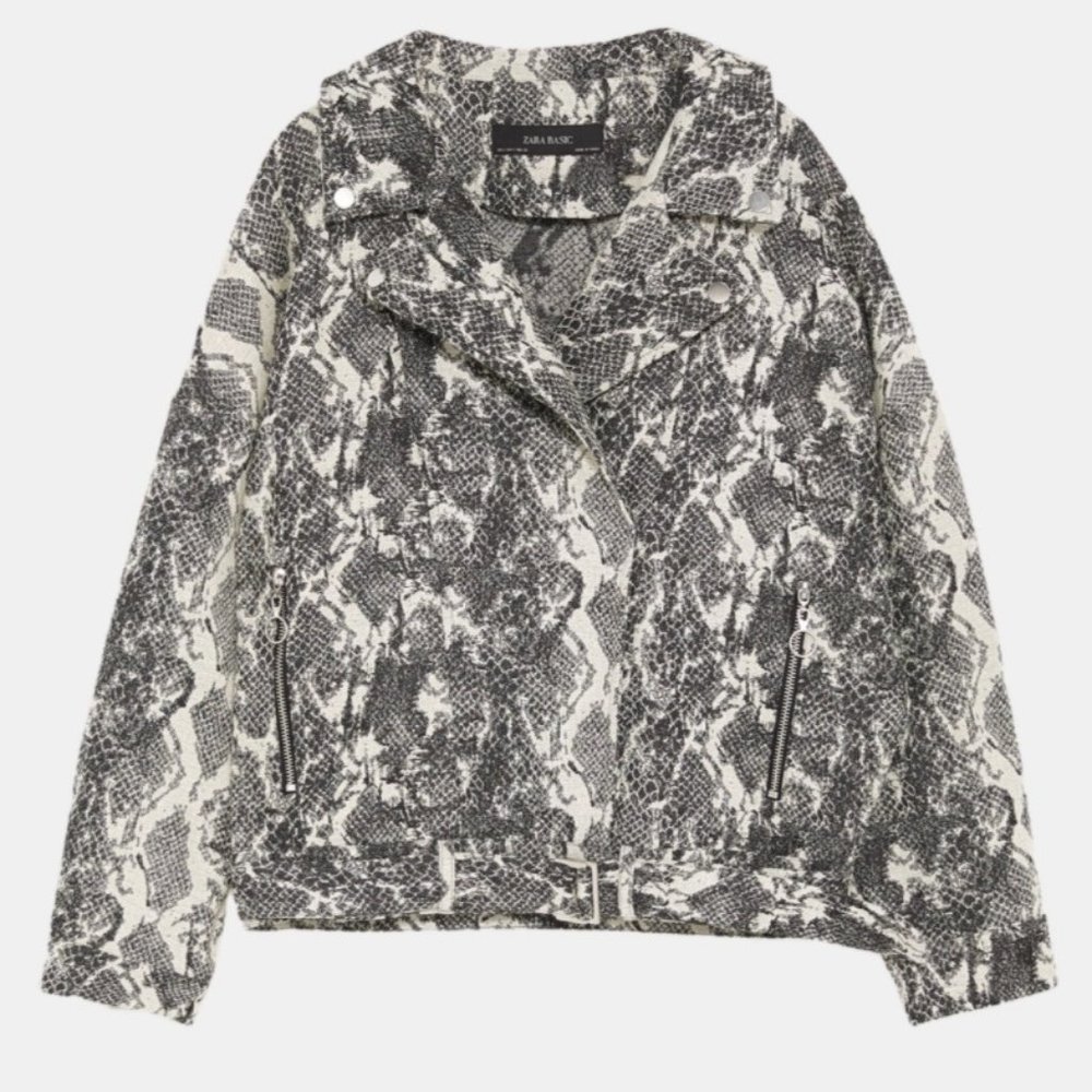 Snake Print Biker Jacket - Gem